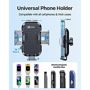 andobil Car Phone Holder Mount, [Ultra Stable, Big Phones & Thick Case Friendly] Adjustable Long Arm Cell Phone Holder for Car Dashboard Windshield Vent Fit for iPhone 14 Pro Max Samsung S23 Ultra etc