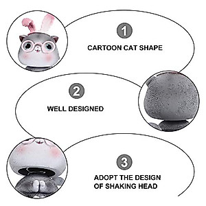 Amosfun Cat Bobblehead Ornaments Shaking Head Rabbit Ear Lucky Cat Figurines Animal Dancing Figure Toy Car Dashboard Decorations for Vehicle Home Office Desktop (Grey B)