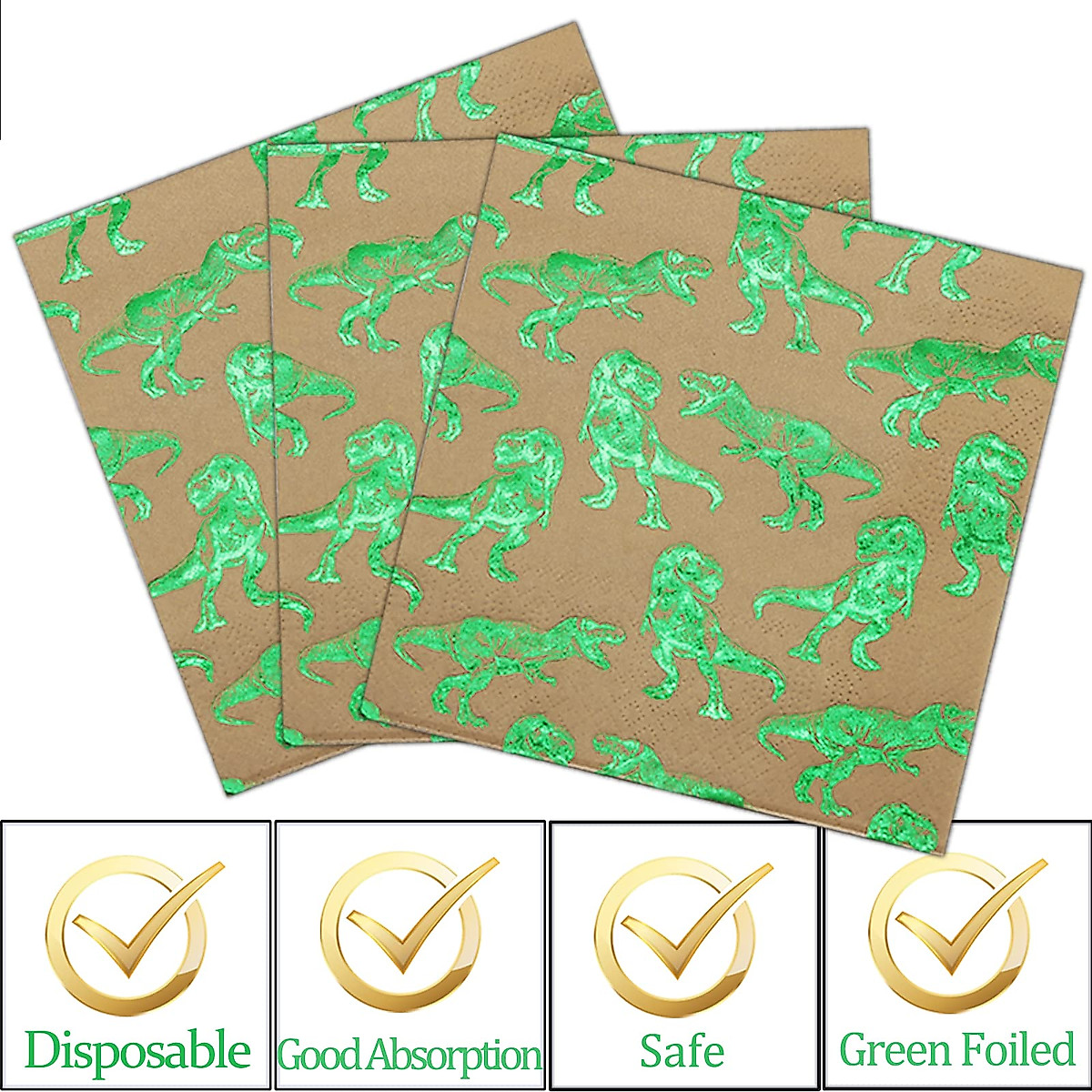 DYLIVeS Green Foil Dinosaur Birthday Party Decorations,Rawr Dinosaur Disposable Tableware Set Dinosaur Rex Party Supplies for Boys, 9'' Dinosaur Dinner Plates and Napkins Cups Forks Set, Serves 24
