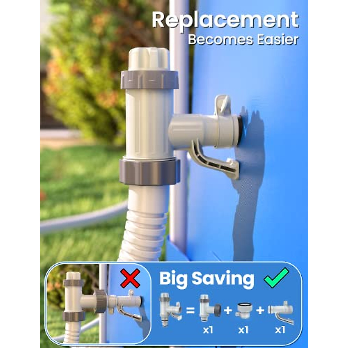 POOLHACKER Pool Plunger Valve Plus for Above Ground Pool- Pool Pipe Holder with Plunger Valve for Pool Parts and Accessories, Shut Off Valve for Above Ground Pool, Replacement for Pool Fittings