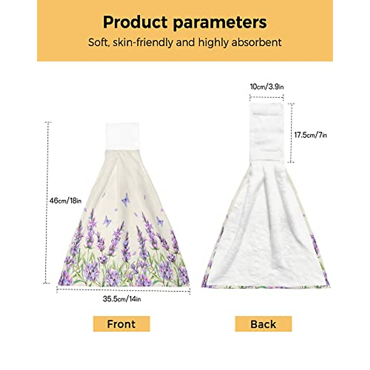 WARM TOUR 1Pcs Kitchen Hanging Towel Country Purple Lavender Flower Butterfly,Absorbent Soft Hand Tie Towel with Loop Fall Floral Retro Linen,Tea Bar Dish Cloth Dry Towel for Bathroom