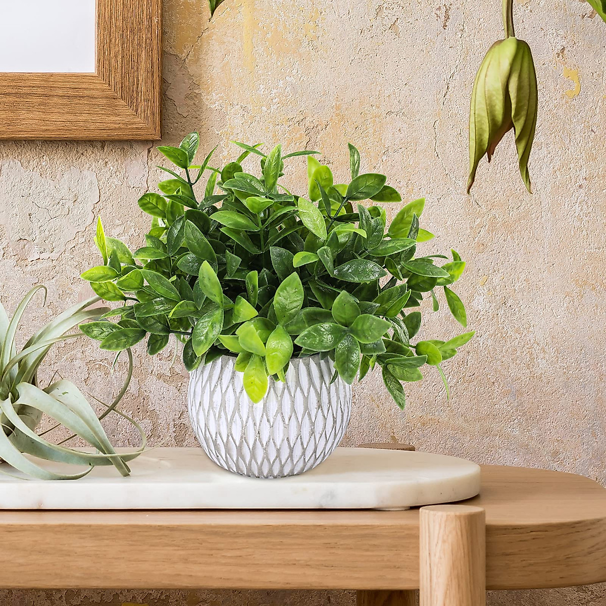 Winlyn 3 Pcs Small Potted Plants Artificial Eucalyptus Rosemary Plants and Aloe Succulent Plant in Gray Geometric Cement Pots for Gifts Table Windowsill Shelf Home Bathroom Indoor Outdoor Green Decor