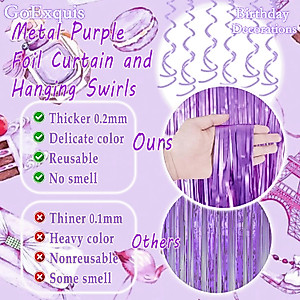 GoExquis Purple Violet Gold Birthday Decorations for Women Girls Butterfly Decor Cake Topper Hanging Swirls Foil Curtain Tassel Garlands Paper Pom Poms Happy Birthday Banner Balloons