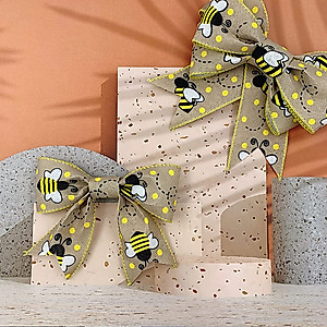 12 Yards Bumble Bee Ribbons Bee Wired Edge Ribbon Honeybee Decorative Ribbons Yellow Craft Ribbons for Wrapping Floral Hanging Ornaments Home Decoration