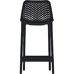 Meridian Furniture 330Black Mykonos Collection Modern | Contemporary Outdoor Patio Stool with Black Polypropylene Plastic, Weather Resisting, 17.5" W x 21" D x 38" H, Black, Set of 4