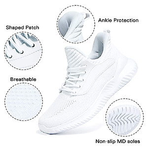 Akk White Sneakers for Women Walking Shoes Comfortable Lightweight Womens Work Casual Tennis Shoes for Gym 10 US White