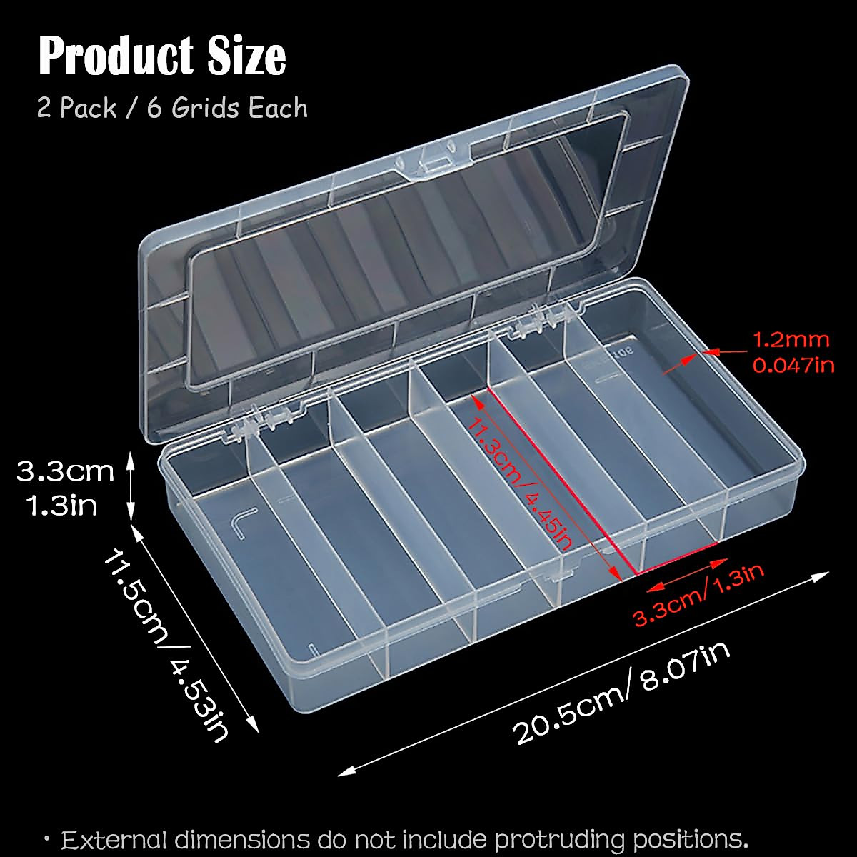 Farmer Mani 6 Grids Clear Plastic Organizer Box, Bead Storage Containers, Craft Organizers and Storage Beads Organizer, Art DIY, Crafts Jewelry Storage, Fishing Tackles, 2 PACK
