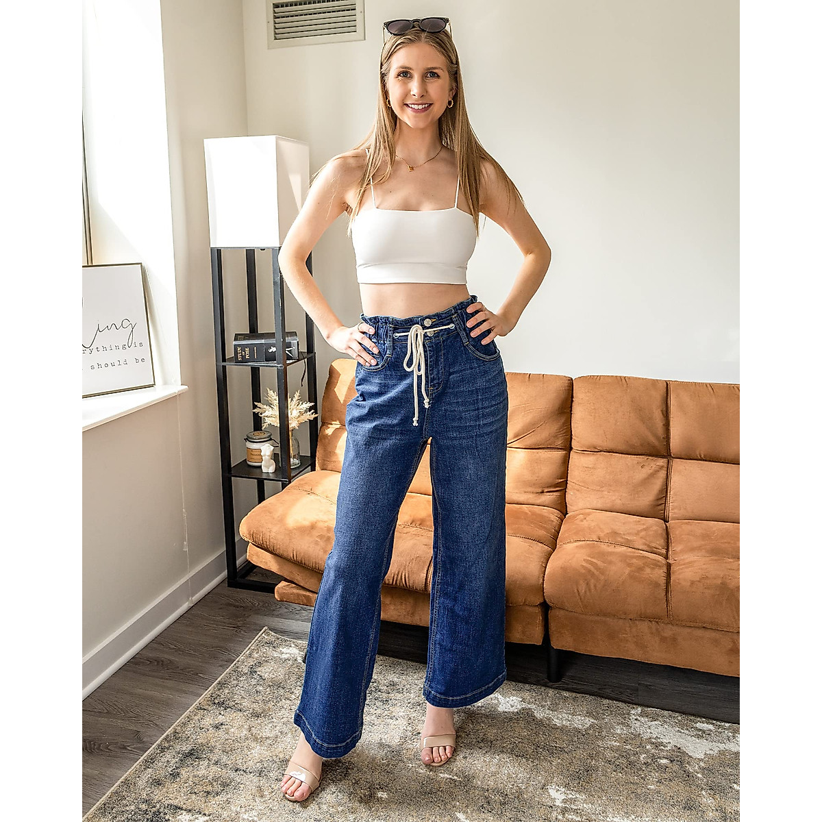 GRAPENT Women's High Waisted Baggy Bell-Bottom Jeans, Darkness Blue, Size 4