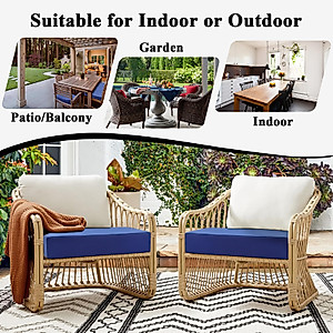 Topotdor Outdoor Chair Cushions for Patio Furniture, Waterproof Patio Chair Cushions Set of 2, Indoor/Outdoor Round Corner Chair Seat Cushion with Ties, 17"x16"x2", Blue