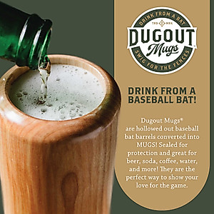 DUGOUT MUGS: Baseball Bat Drinking Mug with Engraving - 12 oz. (3x3x10 inches) - Double Sealed, Solid Wood - For Hot and Cold Drinks - Proudly Made in the USA