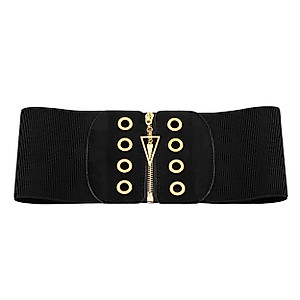 Ayliss Women Wide Elastic Waist Belt Cinch Stretch Fashion Waistband Stretchy Dress Belt Band Wrap Vintage Lady Dresses (Black #2)