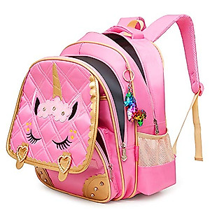 Moonmo Cute Unicorn Face Diamond Bling Waterproof Pink School Backpack Set Girls Book Bag (Large, Pink Set)