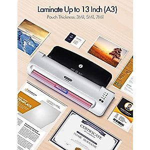 Sinopuren Thermal Laminator Machine and Laminating Pouches Bundle, 13-inch Wide Lamination 3mil 100pack, Letter Size, with Paper Trimmer, Corner Rounder, Quick Warm-Up, Cold and Hot