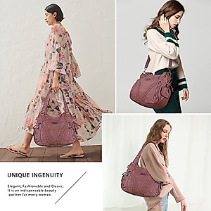 Purses and Handbags Women Fashion Tote Bag Shoulder Bags Top Handle Satchel Purses Washed Synthetic Leather Handbag… 1-1#d.pink 13.8 * 4.7 * 11.8 inches