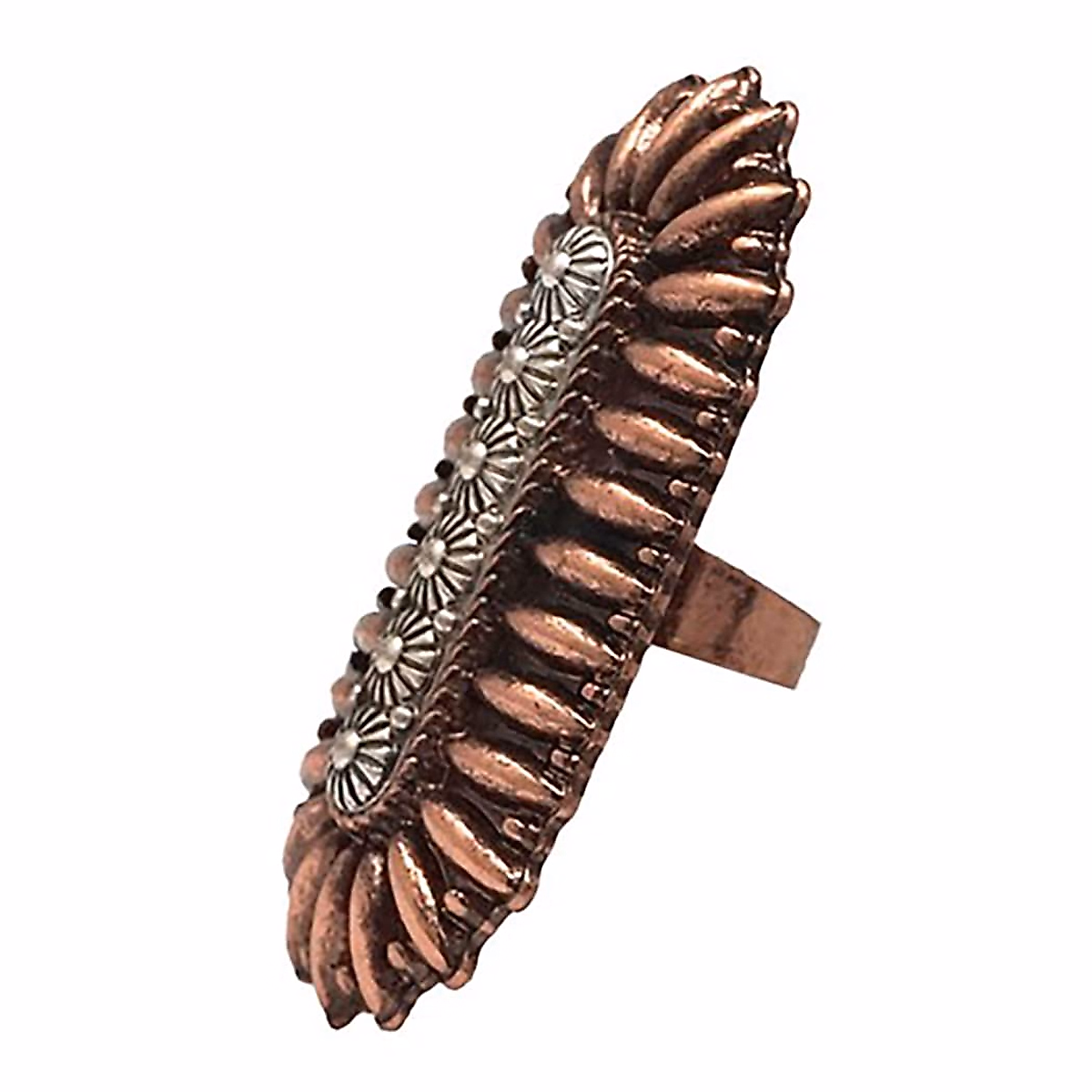 Rosemarie & Jubalee Women's Western Style Statement Chunky Adjustable Band Cowgirl Chic Cocktail Ring (Oval Copper With Silver Tone, 2.5")