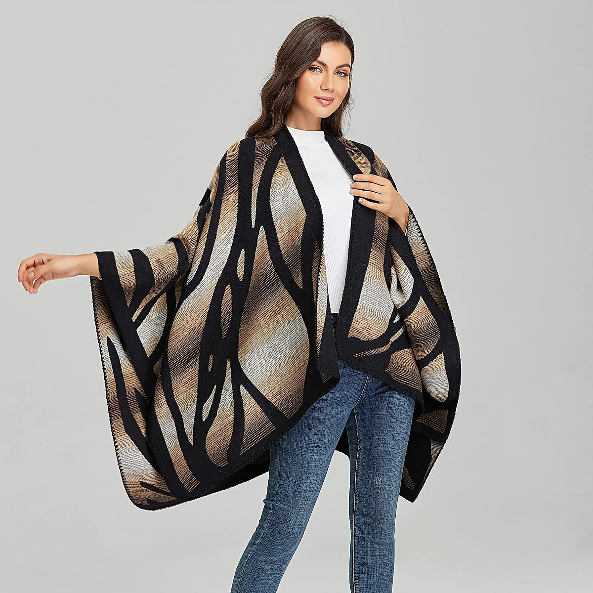 Bakerdani Women's Winter Wrap Blanket Poncho Cape Shawl Cardigans