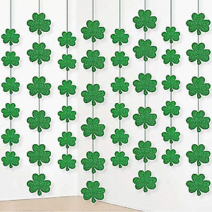 Mocossmy St Patrick's Day Decorations,Green Clover Garland & Lucky Banner Glitter Crafts Shamrock Pendant Hanging Ornaments Decoration for Spring Holiday Birthday Party Favors Supplies Accessories