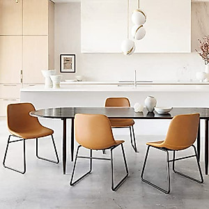 Centiar Faux Leather Indoor Kitchen Dining Chair Set of 4,Comfortable Farmhouse Chairs With Metal Legs, Modern Industrial Upholstered Chairs Suitable For Home, Bistro Coffee Shop,18",Whiskey Brown