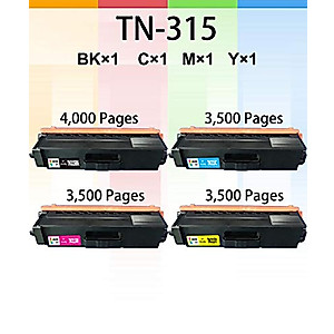 (Pack of 4) Compatible TN-315 TN-310 TN310 TN315 Toner Cartridge (Basic Set, 4 Colors) Repacelement for Brother HL-4150CDN HL-4570CDW HL-4570CDWT MFC-9460CDN Printer, Sold by GTS