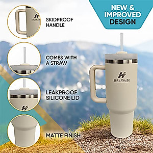 HELCIUM Travel Quencher Tumbler with Lid and Straw – Practical Tumbler with Handle for Water, Coffee, Tea, Juice –Hot and Cold 40oz Tumbler with Handle –Insulated Stainless Steel Tumblers