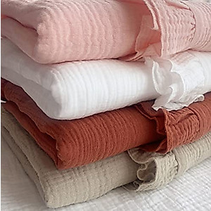 JH-YiSheng Cotton Ruffle Baby Blanket 2layers, Baby Muslin Swaddle Blankets, Infant Toddler Soft Reversible Throw Blanket,Crib Blanket with Solid Color 35*35inch (Khaki)