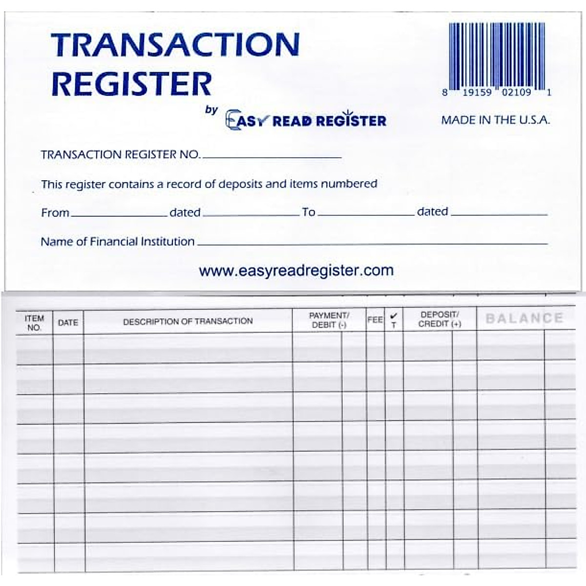 Personal Checkbook Registers, Set of 10, 2023-2024-2025 Calendars, Made in USA