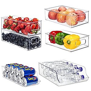 Refrigerator Organizer Bins, Set Of 6 Clear Fridge Organizers, Stackable Fridge Organizer Bins, Soda Can Organizer for Refrigerator, Water Bottle Organizer, Pantry Organizers for Freezer and Kitchen