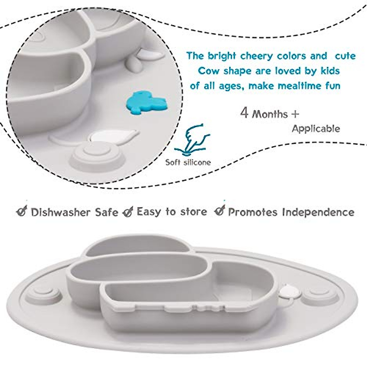 Silicone Divided Toddler Plates - Portable Non Slip Suction Plates Placemat for Children Babies and Kids BPA Free Baby Dinner Plate Bowl