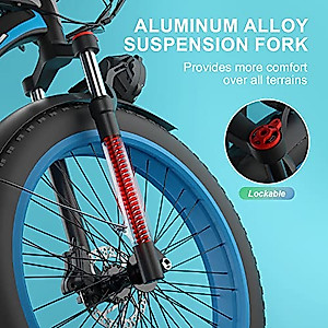 SMLRO Electric Bikes 1000w Ebike Fat Tire Electric Mountain Bike 48V 16AH Removable Battery 26 * 4.0'' Adult Electric Bicycles Hydraulic Disc Brakes Shimano 21 Speed (Blue & Black)