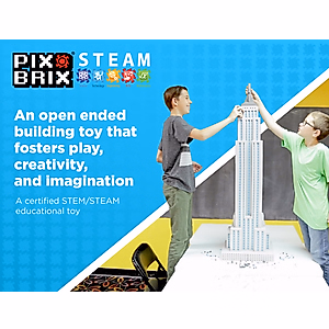 Pix Brix Pixel Art Puzzle Bricks Bucket – 1,500 Piece Pixel Art Kit with 10 Colors, Medium Palette – Patented Interlocking Building Bricks, Create 2D and 3D Builds – Stem Toys, for Age 6 Plus