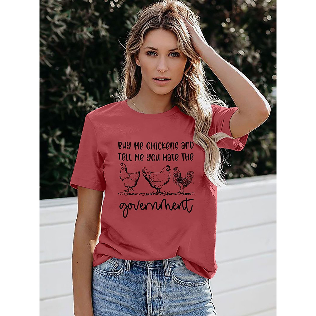 Chicken Shirts for Women Buy Me Chickens and Tell Me You Hate The Goverment T-Shirts Cut Funny Farm Short Sleeve Top Tee Red