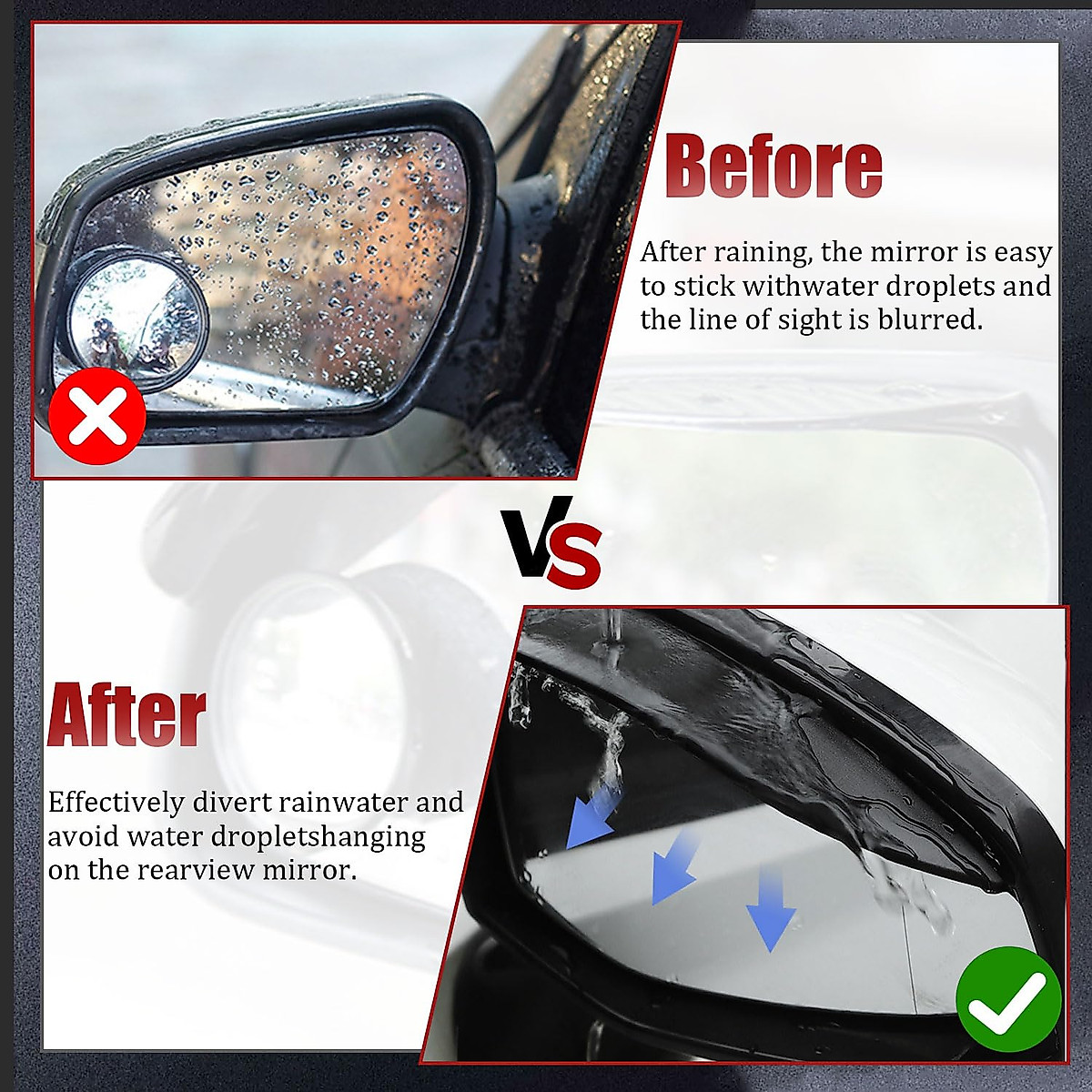 Pincuttee 2PC Side Mirror Visor Rain Guards,Car Rear View Mirror Rain Cover,Silicone Rain Shield,Mirror Cover Rubber Visor Guard(Solid-Black,2Pack)