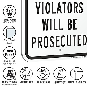 SmartSign No Dumping Violators Will Be Prosecuted Sign - 2 Pack, 18 x 12 inch, 2mm Aluminum Composite, Pre-Drilled Holes, Black and White, Made in USA