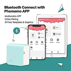 Phomemo M02 Pro Mini Bluetooth Printer- Pocket Photo Printer with 3 Rolls Transparent Sticker Paper, Compatible with iOS + Android for Plan Journal, Study Notes, Art Creation, Work, Gift, Cyan