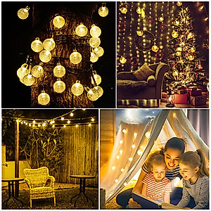 SIVMIG Solar String Lights 60 Led 36 Feet Crystal Globe Lights with 8 Lighting Modes, Waterproof Solar Powered Patio Lights for Garden Yard Porch Wedding Party Festival Decor, Warm White
