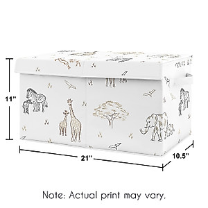 Sweet Jojo Designs Jungle Safari Animals Boy Girl Small Fabric Toy Bin Storage Box Chest Baby Nursery Kids Brown Taupe Black and White Gender Neutral Elephant Giraffe Wildlife Adventure Serengeti