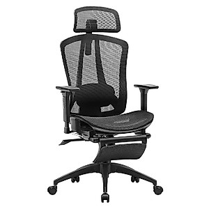 HOMESTOOL Office Chair Ergonomic Desk Chair with 2-axis Adjustable Lumbar Support, Carbon Fabric Mesh Chair PC Computer Chair High Back Office Chair with Waterfall Seat 330lbs Capacity Black