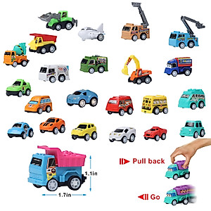 Juegoal 24 Pieces Pull Back Cars and Trucks Toy Vehicles Set for 3-6 Year Old Toddlers Kids, Kids Party Favors, Stocking Stuffers, Easter Party Favors Gifts Presents Toys, Perfect for Boys and Girls