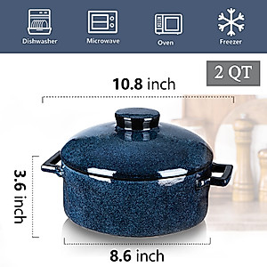 Vicrays Casserole Dish with Lid - Ceramic Lasagna Pan Deep 2 Quart Round Baking Dishes Covered Bakeware for Oven Safe Serving Dish with Handles for Party Dinner Banquet Daily Use (Blue)