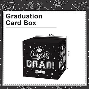 LIKAJON 1 Pack Black and Silver Foil Graduation Card Box, 8.7" Black Gift Card Box Holder Money Box, Congrats Grad Foldable Cardboard Decorations Box for Graduation Party Decoration and Grad Parties