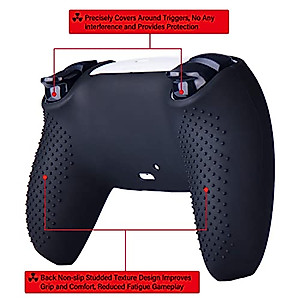 YoRHa Silicone Rubber Back Dots Carving Customizing Skin Cover for PS5 Controller x 1(Radiation Yellow) with Pro Thumb Grips x 10
