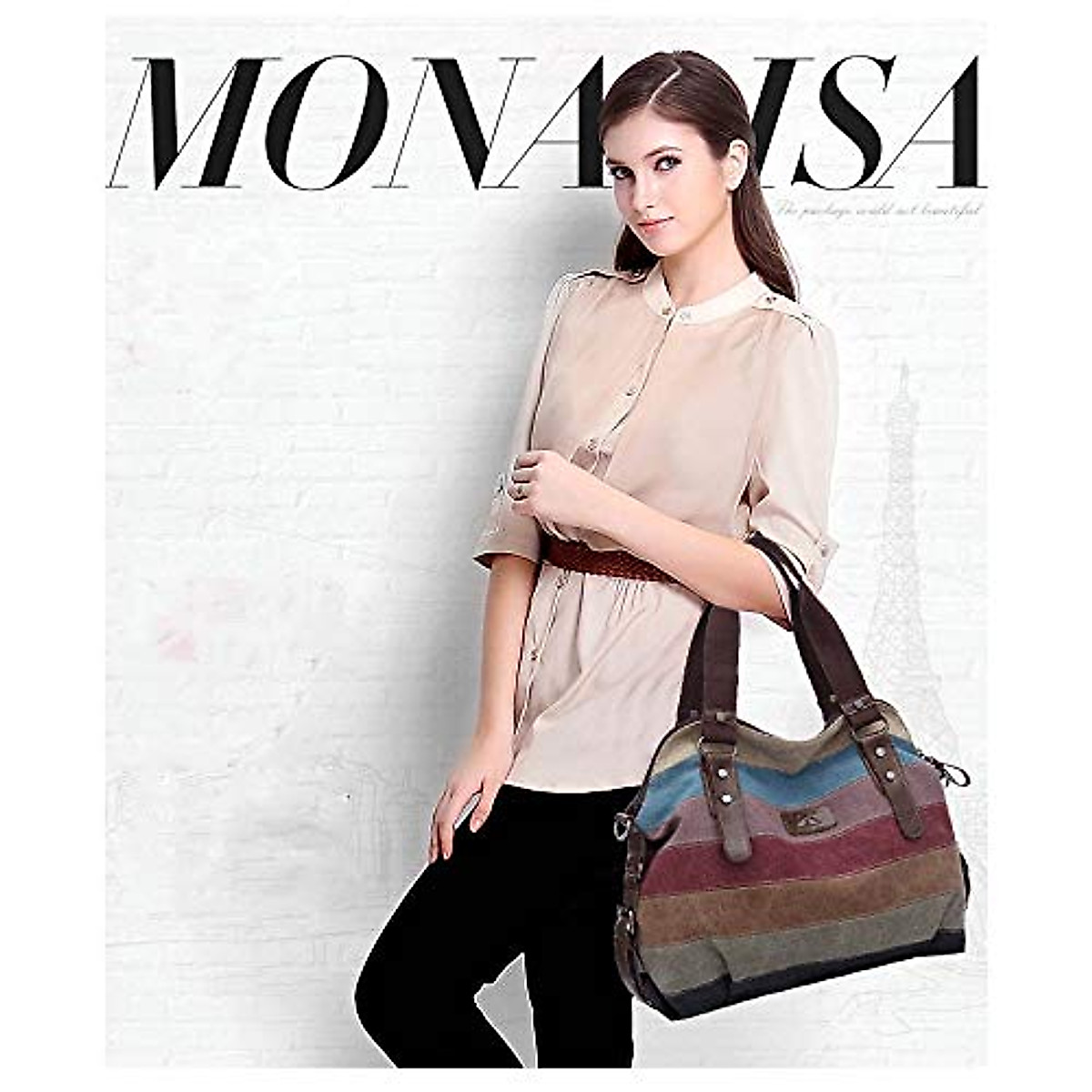 Canvas Shoulder Bags for Womens Multi-Color Purse Casual Messenger Bags Shopping Tote Handbags