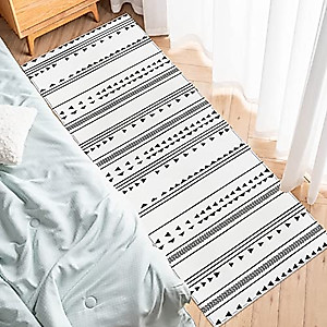 Kitchen Rugs Area Runner for Hallways Simple Geometric Boho Style Non-Slip Accent Carpet Indoor Floor Long Doormat Abstract Black and White Art Kitchen Mats Laundry Room Rug Entryway Runners