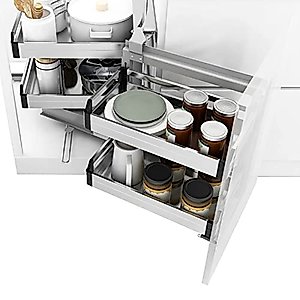 HFWYJF Blind Corner Cabinet Pull Out Organizer 15 Inch Opening,Magic Corner Base Cabinet Pull Out Left,Hidden Corner Cabinet Slide Out Shelves,2 Tier 4 Shelf Chrome Blind Corner Soft Close