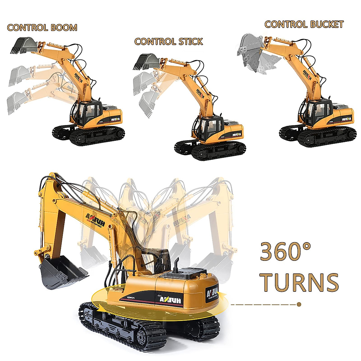 TEMA1985 Full Functional Remote Control Excavator Construction Tractor, Excavator Toy with 2.4Ghz Transmitter and Metal Shovel
