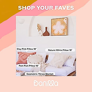 Banilla Bohemian Round Pillow Cover 16 Inch | 100% Cotton Decorative Pillow Hand Tufted with Chunky Textured Poms | Boho Throw Pillow for Bed or Couch | Natural White Throw Pillow Cover