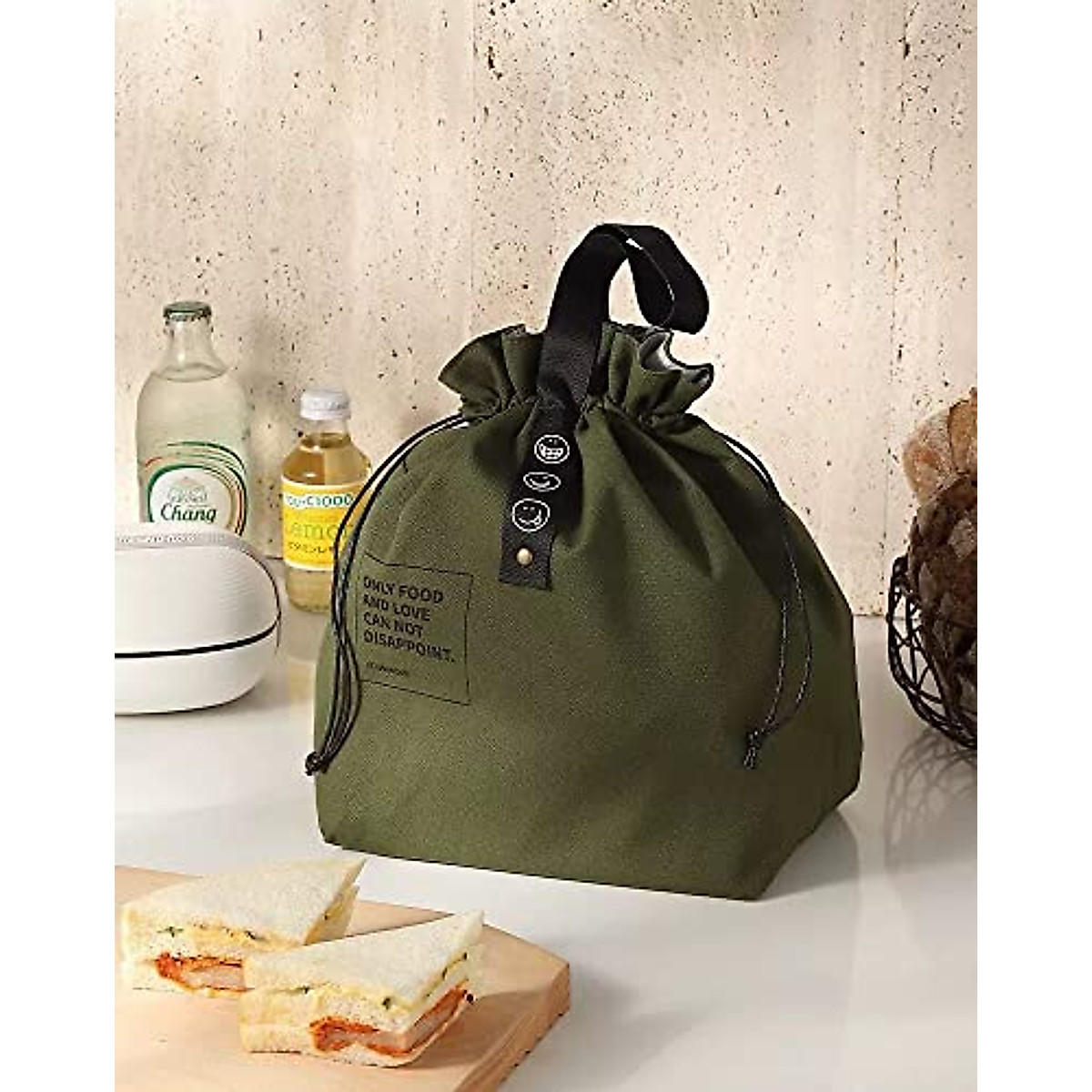 Vikuces Lunch Bag for Kids, Canvas Drawstring Large Insulated Lunch Box Cooler Tote Bags, Adult Reusable Lunch Boxes with Water Resistant for Work, School, Travel and Picnic (Green)