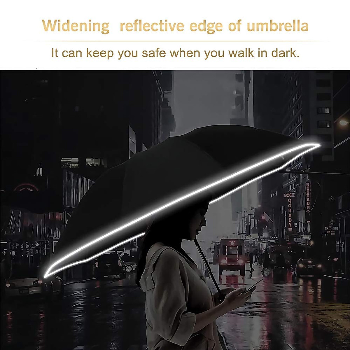Bodyguard Inverted Umbrella Large Windproof Umbrellas for Rain Sun Travel Umbrella Compact with Reflective Stripe, Gray-46 INCH