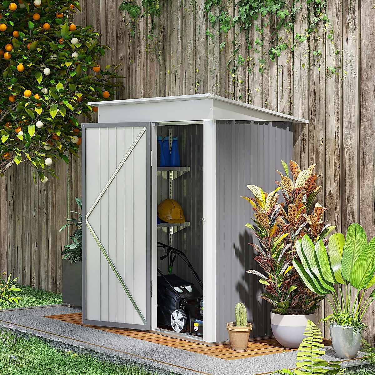 Outsunny 5.3' x 3' Outdoor Storage Shed, Metal Garden Tool House with Sloping Roof and Lockable Door for Backyard, Bike, Patio, Garage, Lawn, Gray