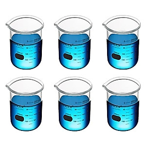 Maccx 8.5oz(250ml) Sturdy Glass Beaker, Heavy-Duty Lab Beaker Set, 3.3 Borosilicate Griffin Low Form with Printed Graduation, Pack of 6, BKL250-006